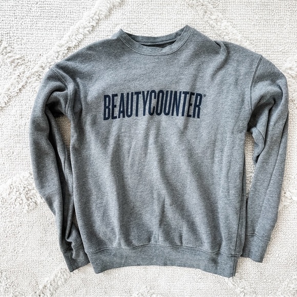 beautycounter | Tops | Beautycounter Grey Sweatshirt With Navy Logo ...